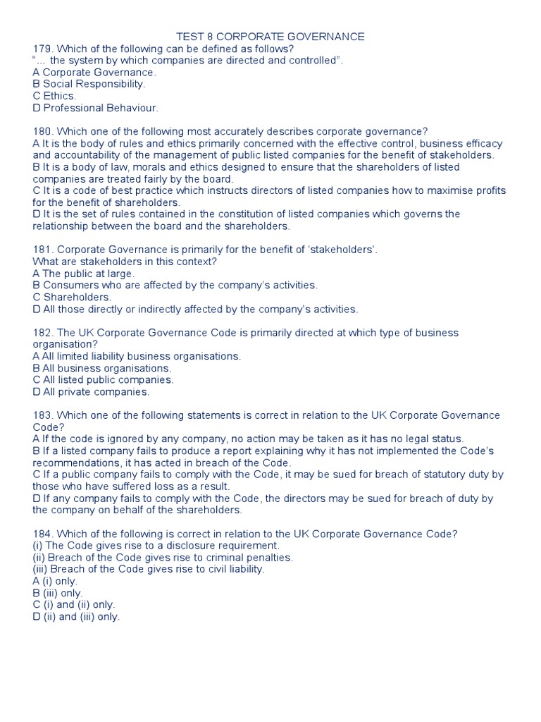 Test 8 Corporate Governance | PDF | Corporate Governance | Governance