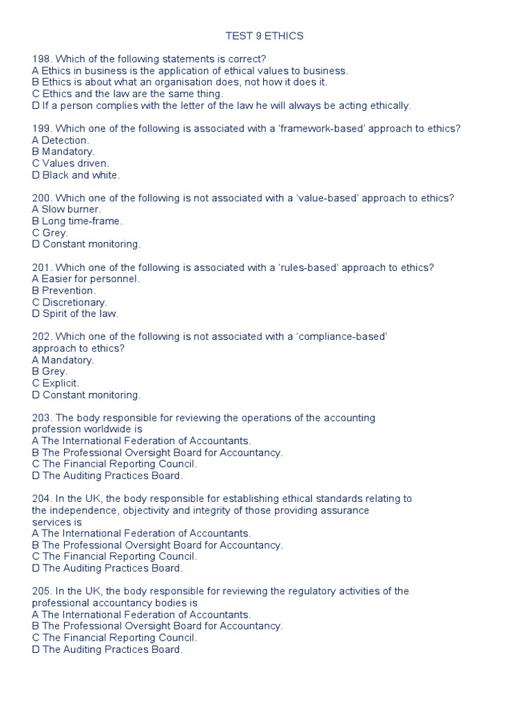 Test 9 Ethics | PDF | Accounting | Audit