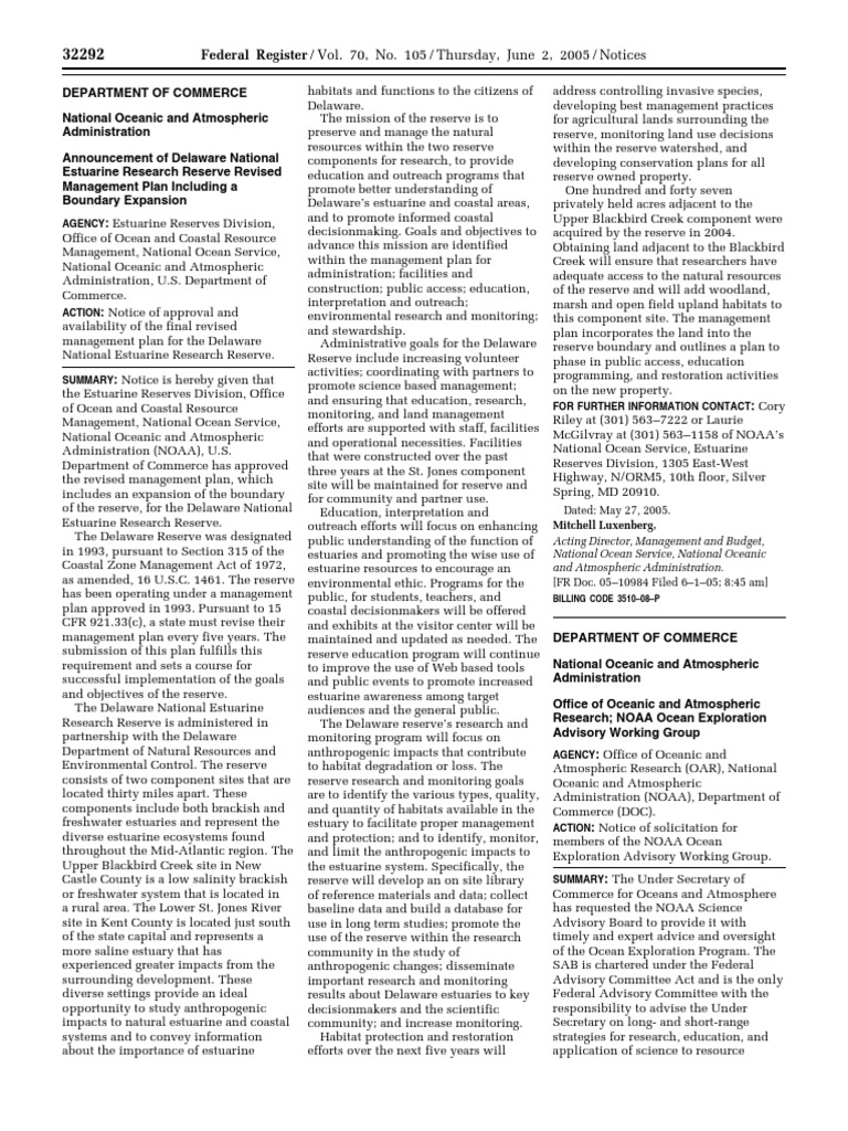 Notice: Coastal Zone Management Programs and Estuarine Sanctuaries ...