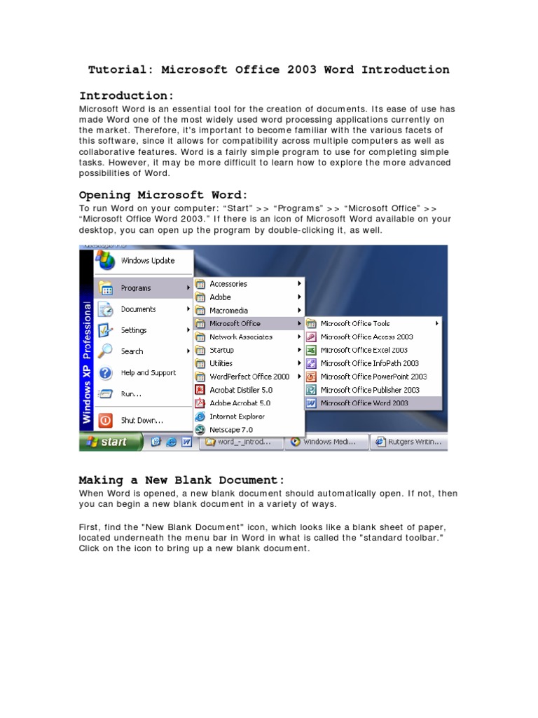 Tutorial: Microsoft Office 2003 Word Introduction | PDF | Hyperlink ...