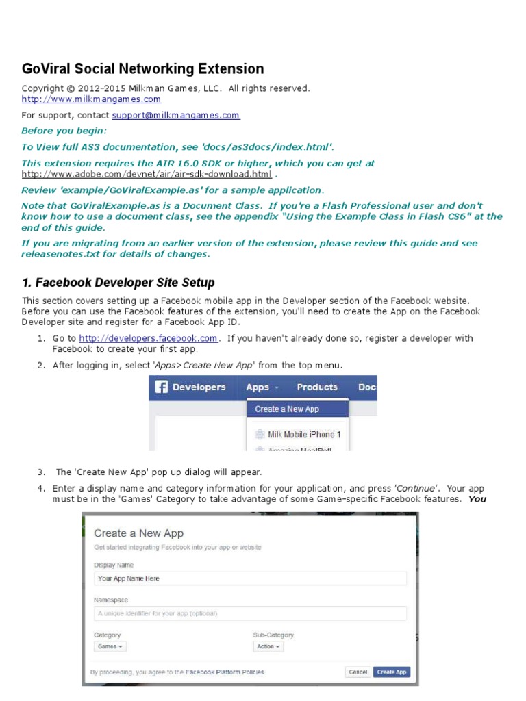 Goviral Social Networking Extension: 1. Facebook Developer Site Setup | PDF