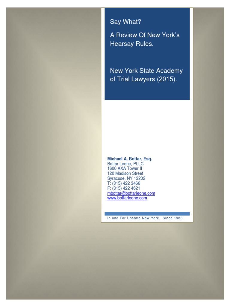 Michael A. Bottar, Say What? A Review of New York's Hearsay Rules | PDF ...
