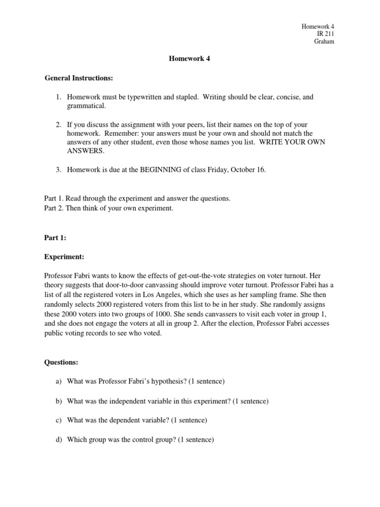 Experimental Design Homework | PDF | Experiment | Hypothesis