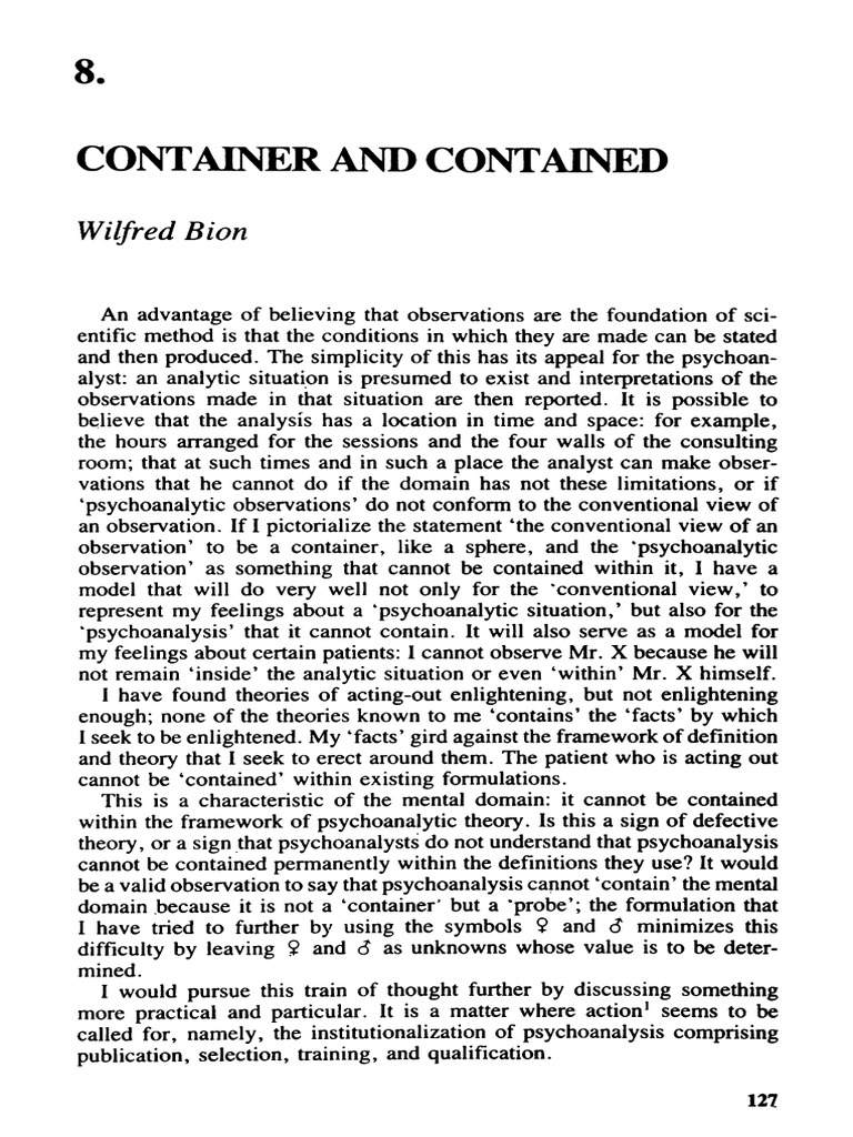 Bion's Container-Contained Theory | PDF | Psychoanalysis | Id