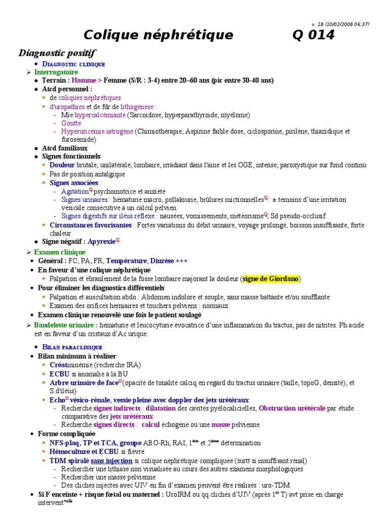 Q014 - Colique Nephretique | PDF | Spécialités médicales | Médecine ...