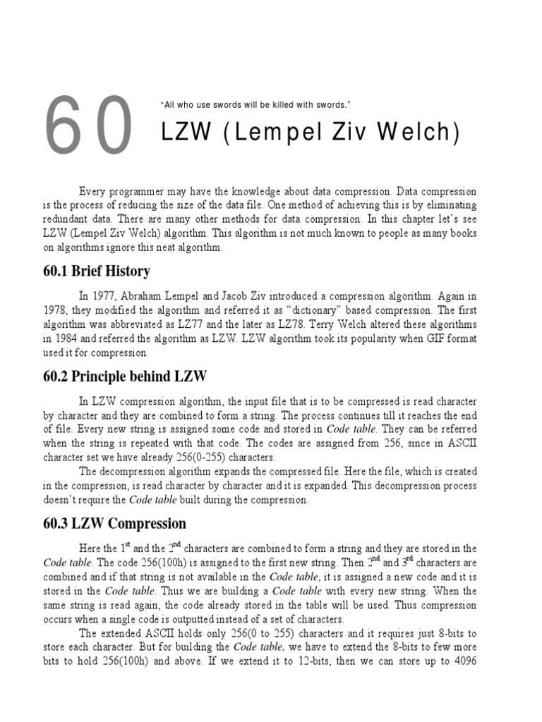 LZW (Lempel Ziv Welch) : 60.1 Brief History | PDF | Data Compression ...