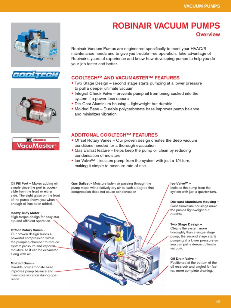 Robinair Vacuum Pumps: Cooltech™ and Vacumaster™ Features | PDF | Gas ...