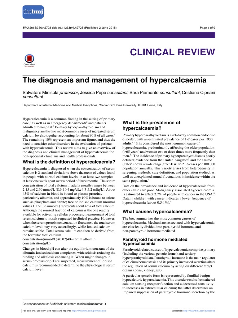 Clinical Review: The Diagnosis and Management of Hypercalcaemia | PDF ...