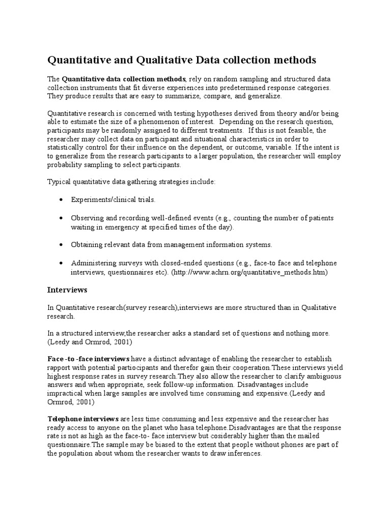 Quantitative and Qualitative Data Collection Methods | PDF | Survey ...