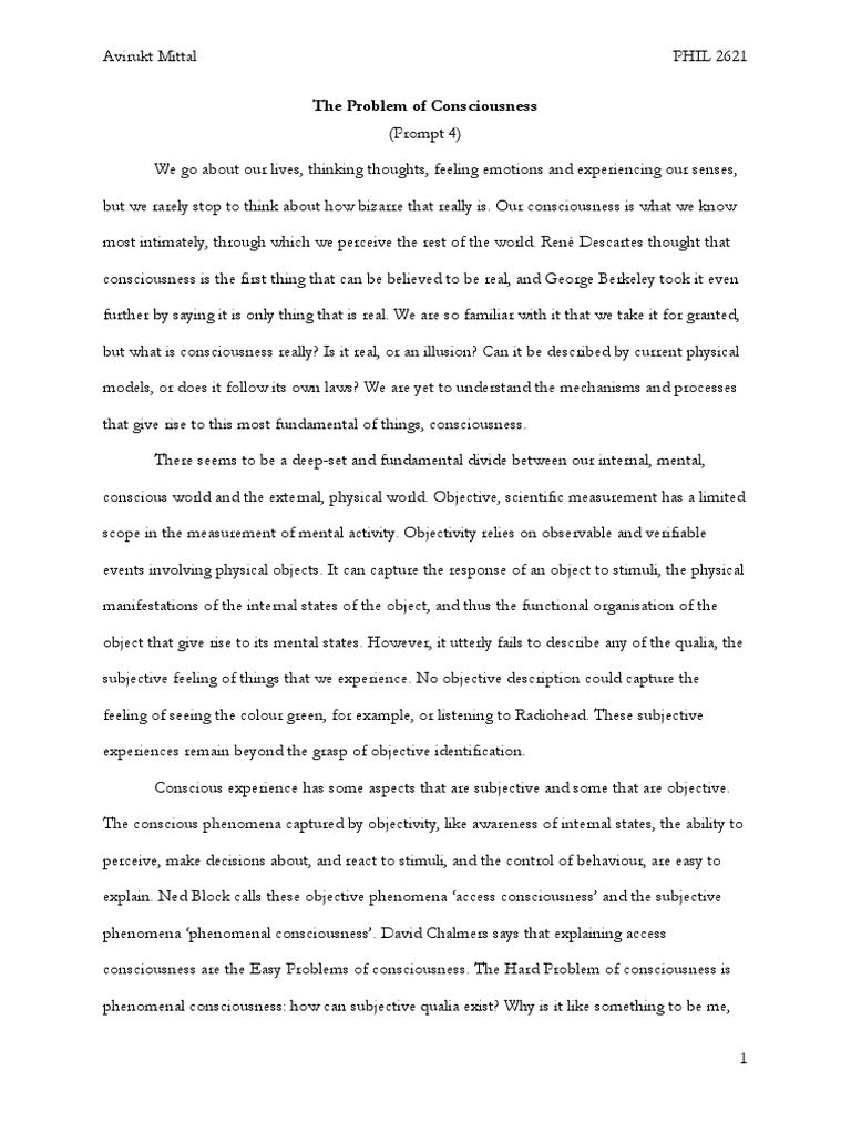 The Problem of Consciousness | PDF | Consciousness | Qualia