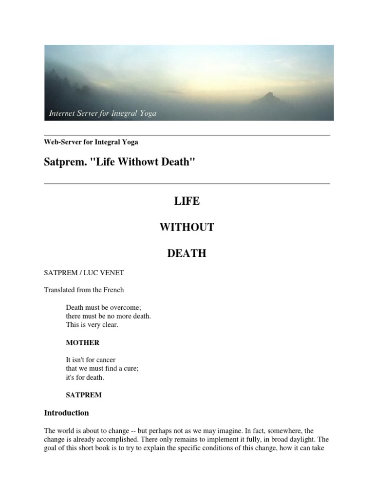 Satprem, - Life Without Death PDF | PDF | Consciousness | Mind