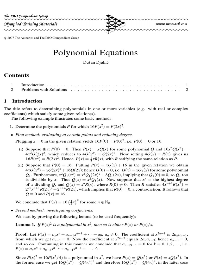 Polynomial Equation Solutions Analysis | PDF