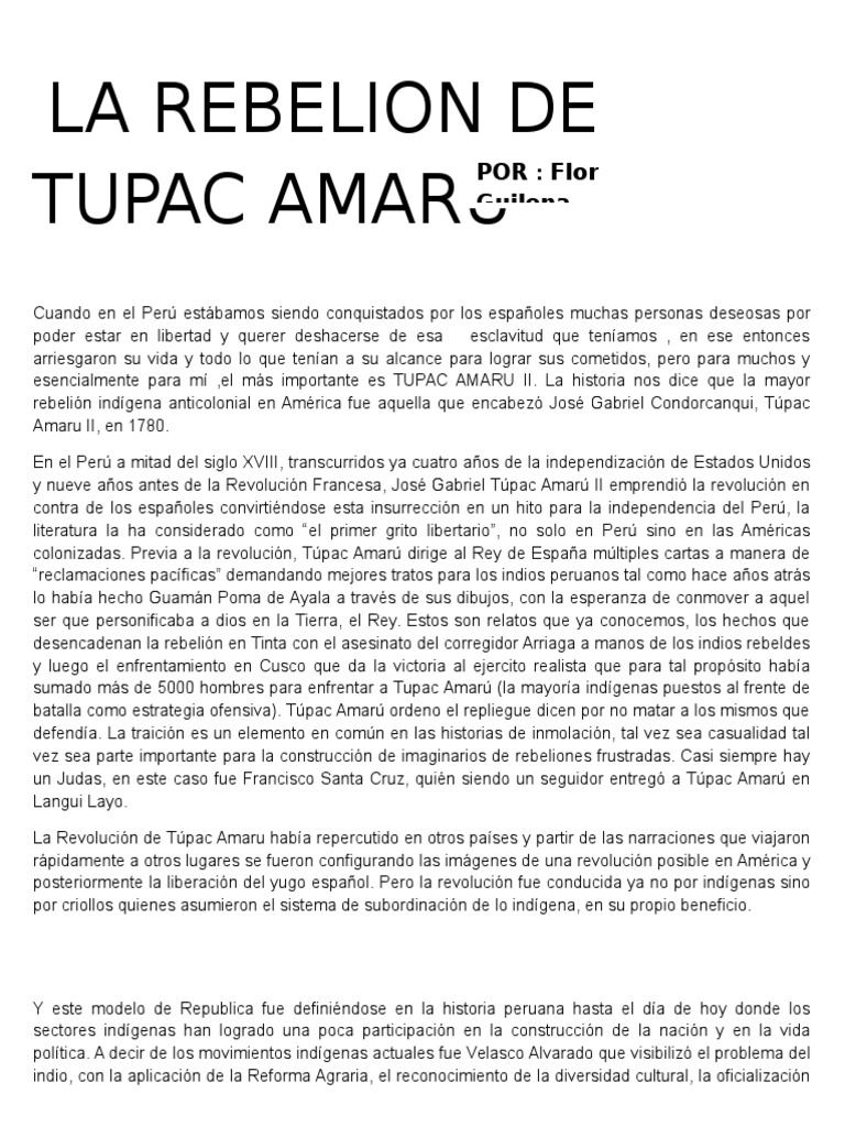 La Rebelion de Tupac Amaru | PDF | Perú | Agitación