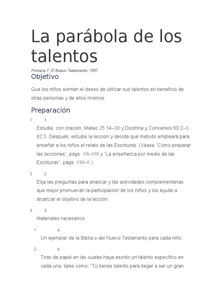 La Parábola de Los Talentos