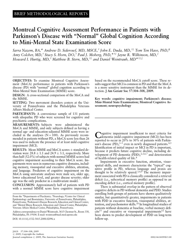 MoCA | Dementia | Student's T Test
