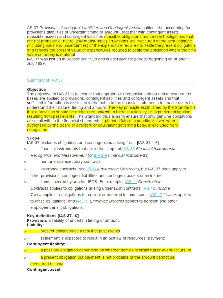 Accounting for Provisions, Contingent Liabilities and Contingent Assets ...