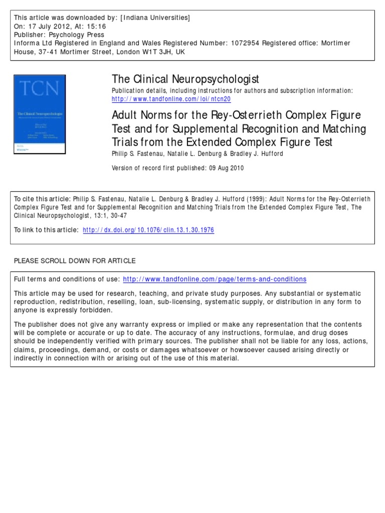 Adult Norms For The Rey-Osterrieth Complex Figure Extended | PDF ...