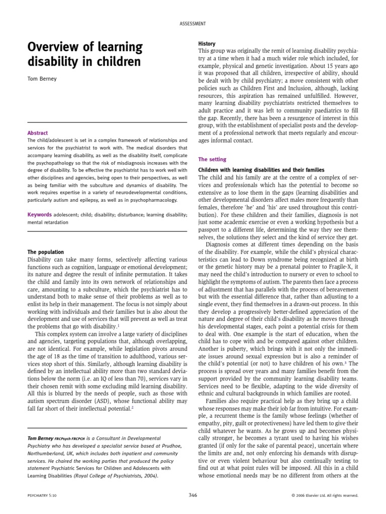 Overview of Learning Disability in Children | PDF | Mental Disorder ...
