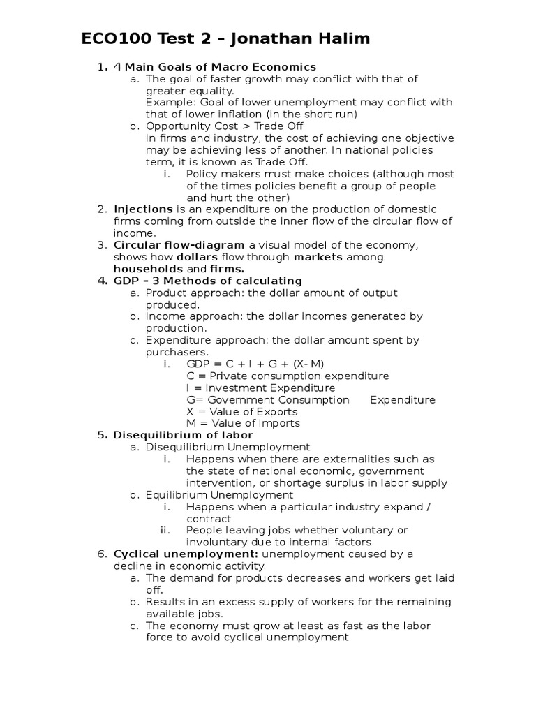 Eco100 Test 2 | PDF | Economic Equilibrium | Unemployment