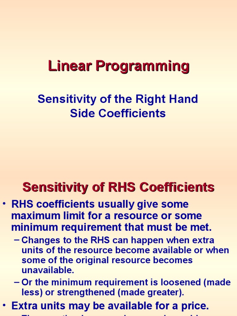 Linear Programming - RHS Sensitivity | PDF | Linear Programming ... Linear Programming - RHS Sensitivity | PDF | Linear Programming ...