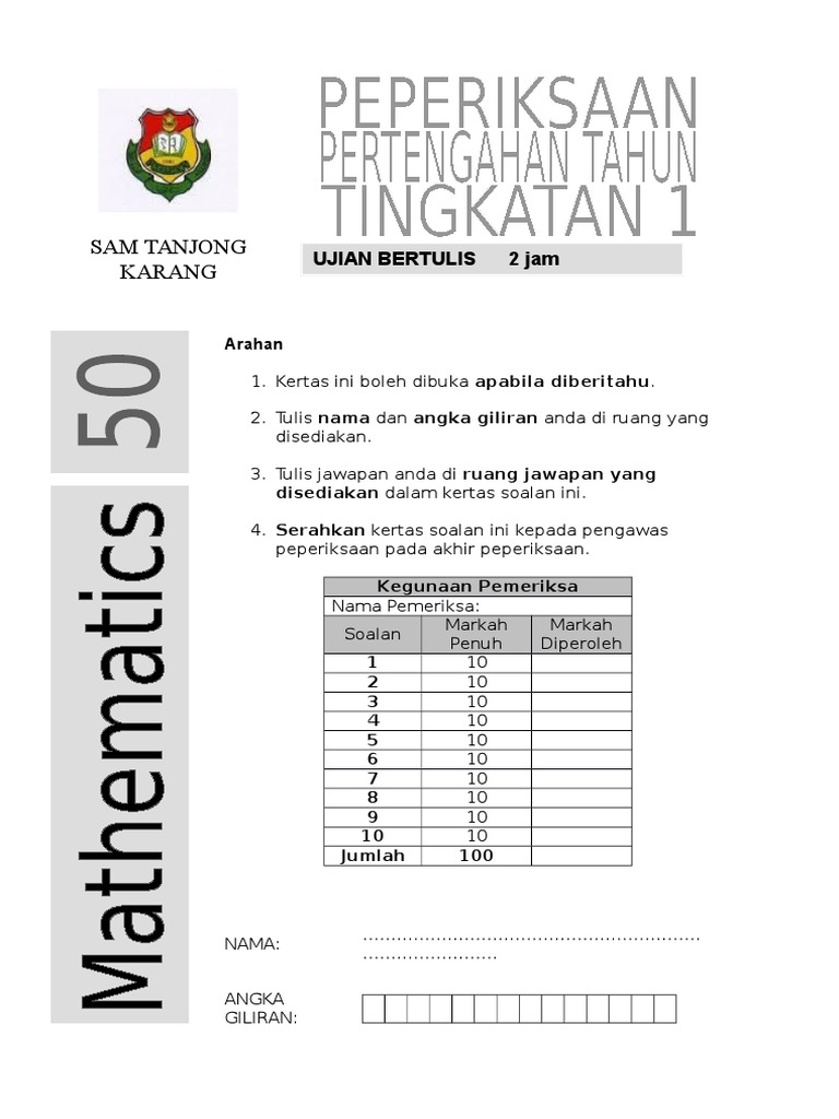 Math Tingkatan 1 | PDF