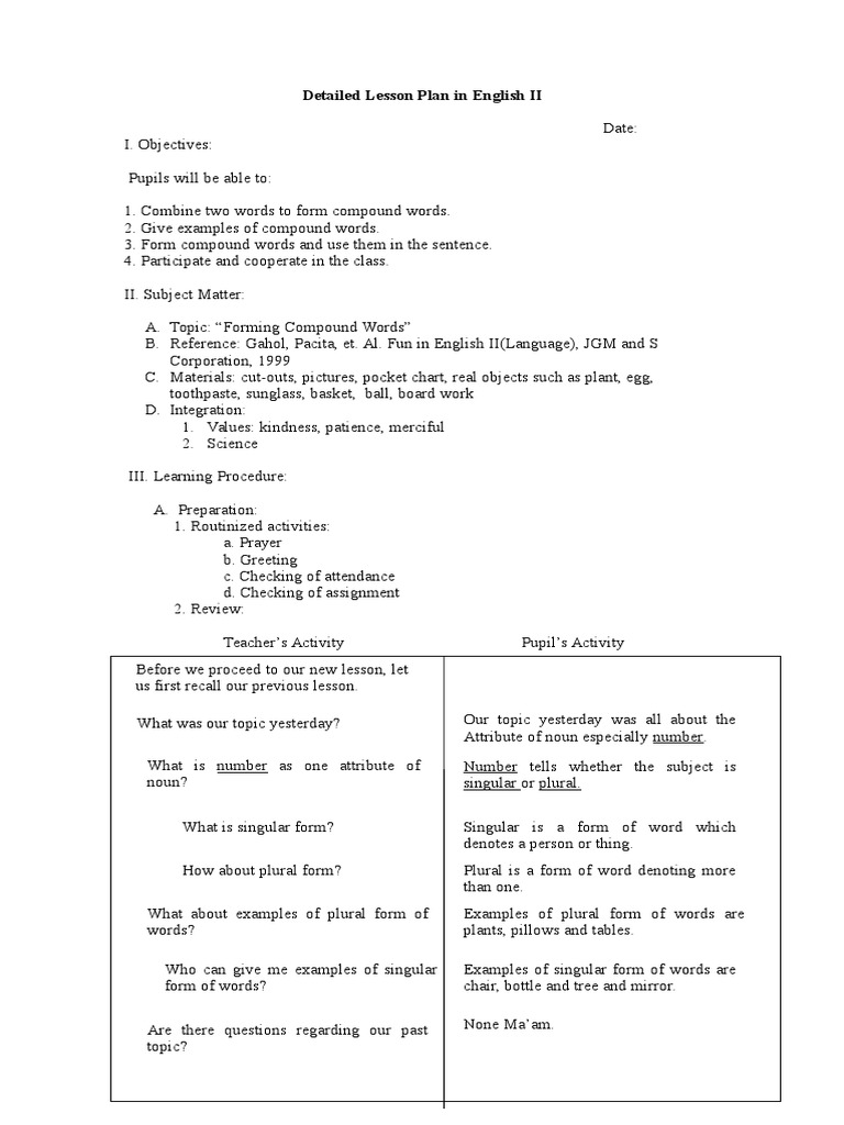 Forming Compound Words Lesson | PDF | Lesson Plan | Plural