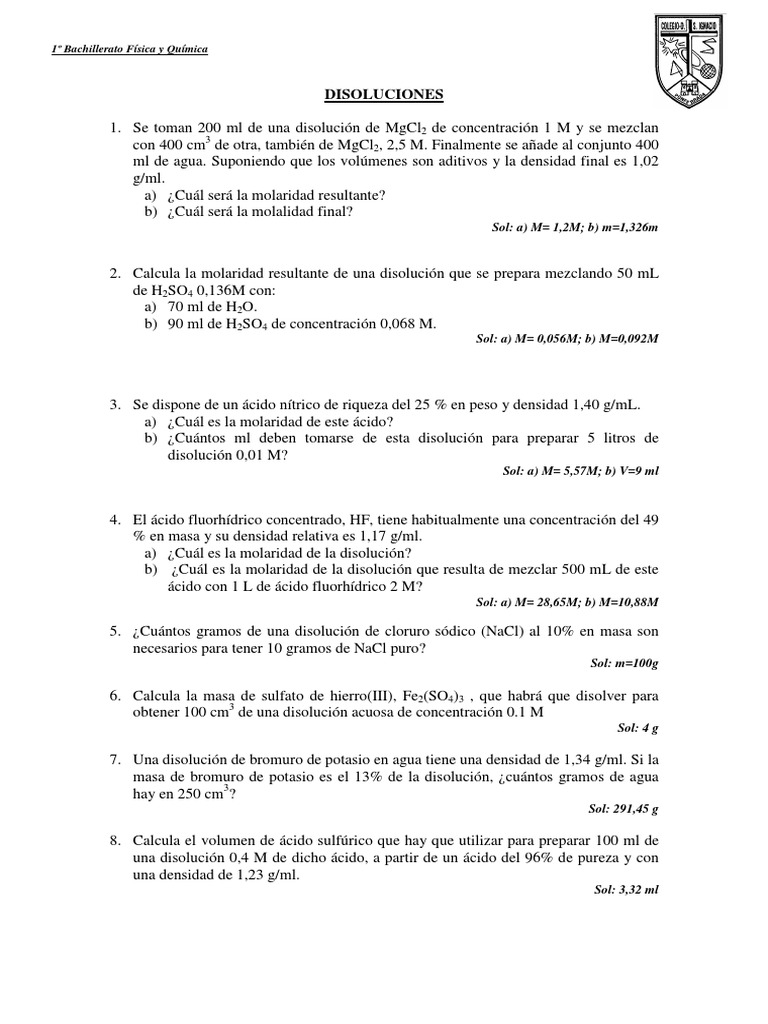 Ejercicios de Disoluciones Resueltos PDF | PDF | Materiales | Sustancias químicas