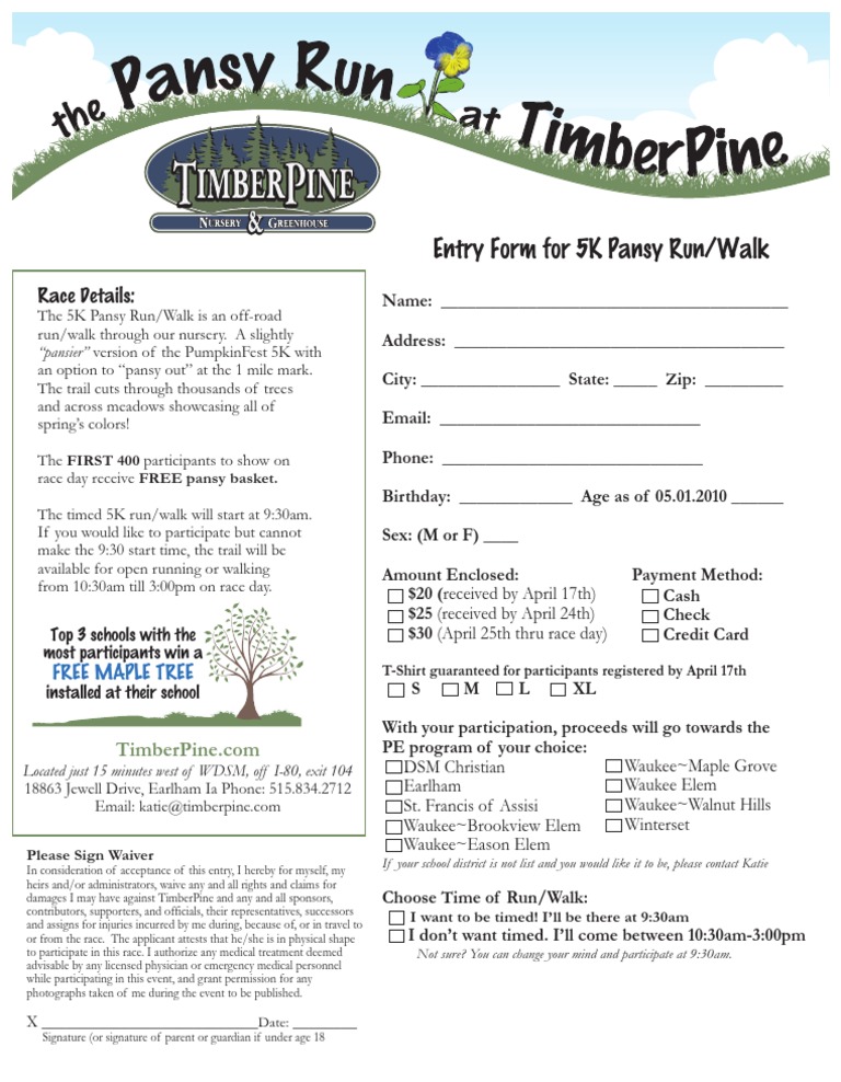 Pansy Run Entry Form | PDF | Business