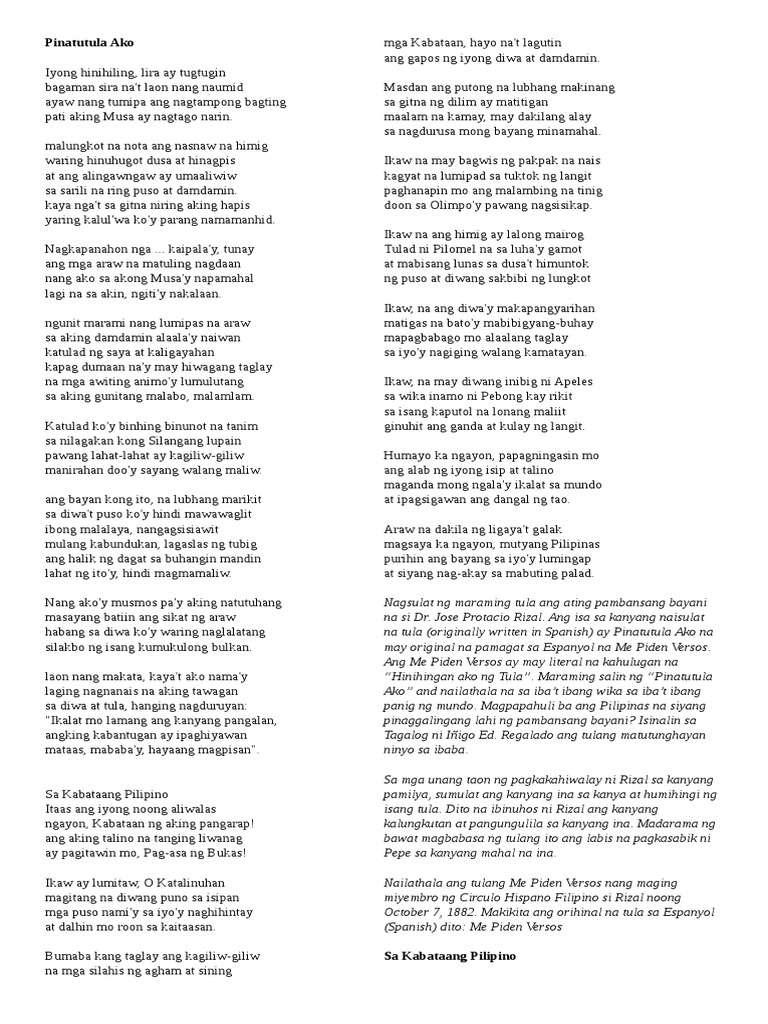 10 Tula Ni Rizal | PDF