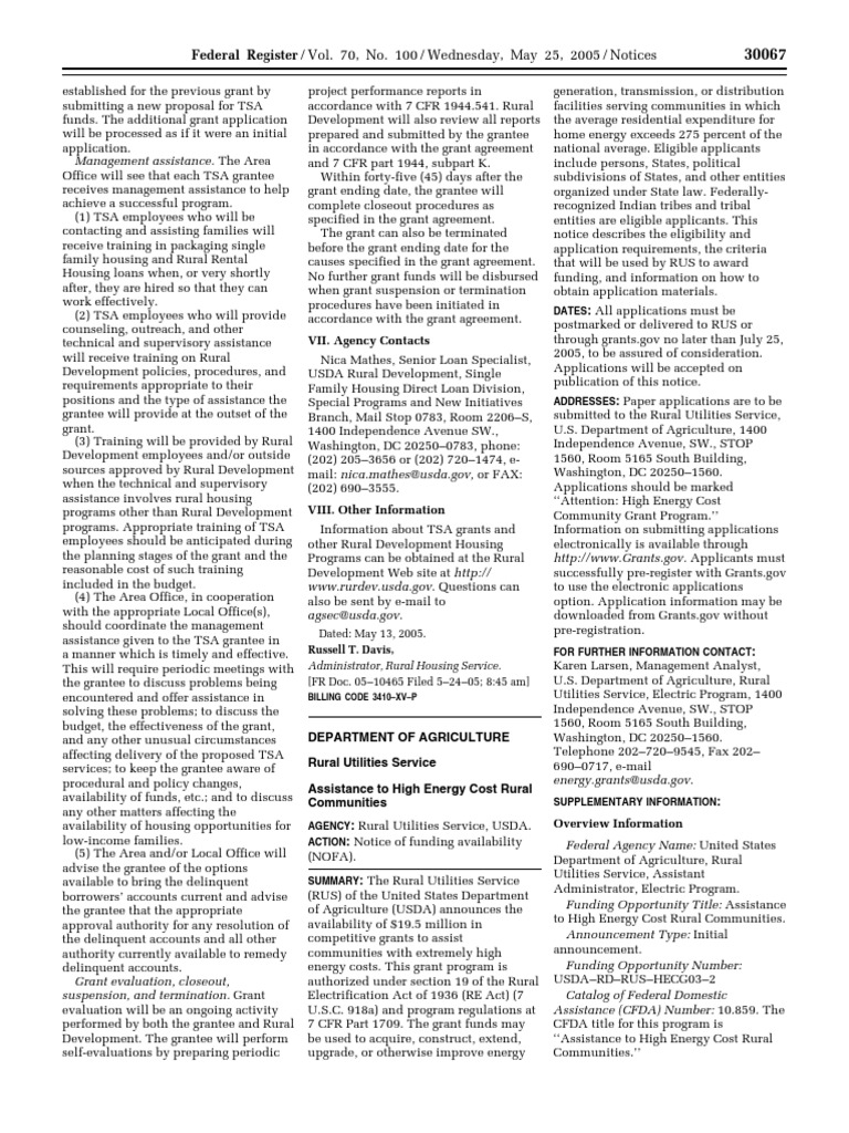 Notice: Grants and Cooperative Agreements Availability, Etc.: High Energy Cost Rural Communities ...