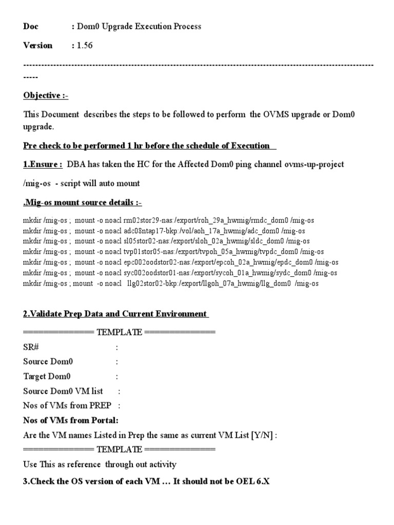 OVS Dom0 Upgrade Livemigration SOP v1.56 | PDF | Operating System ...