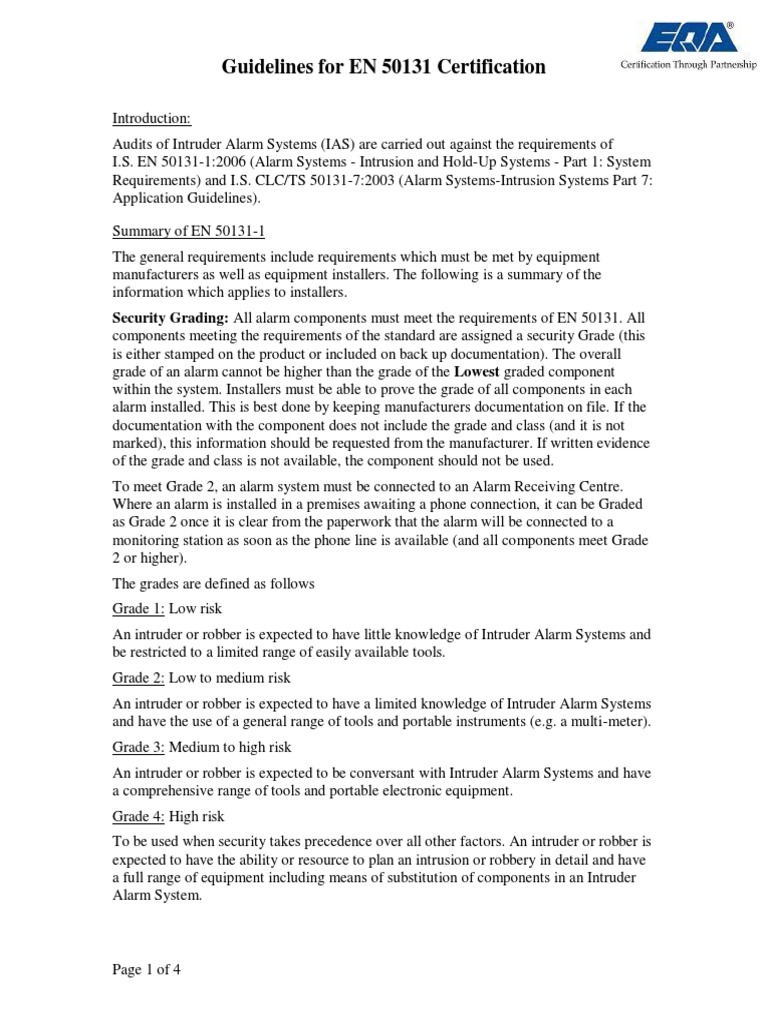 Guidelines For en 50131 Certification | PDF | Security Alarm | Risk