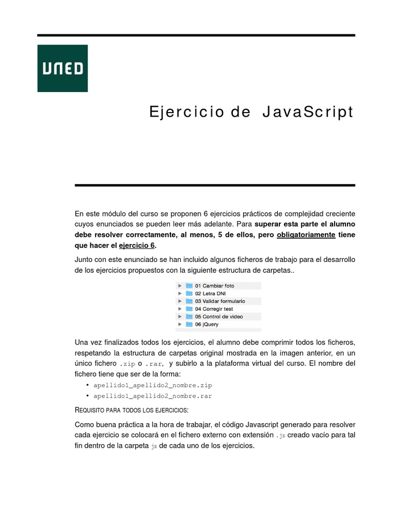 Enunciado Ejercicios JavaScript | PDF | Script Java | Archivo de computadora