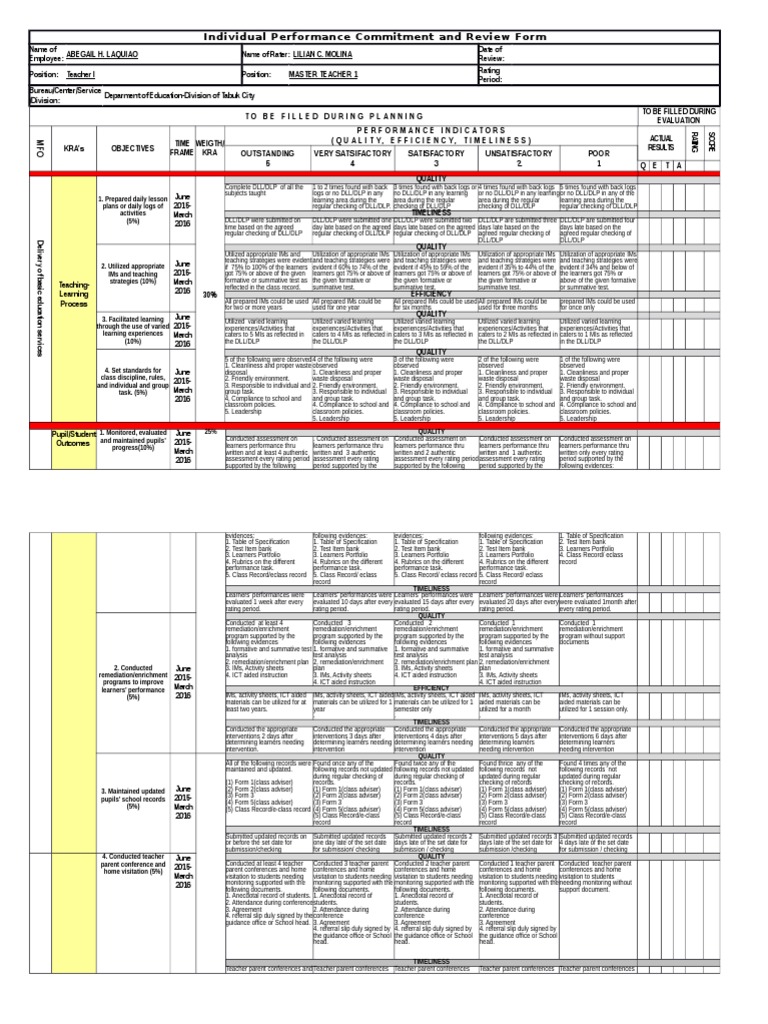 RPMS IPCRF For Teachers Sample | PDF | Educational Technology ...