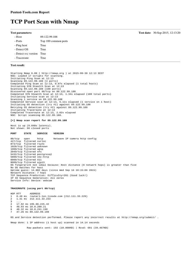 TCP Port Scan With Nmap | PDF | Computers