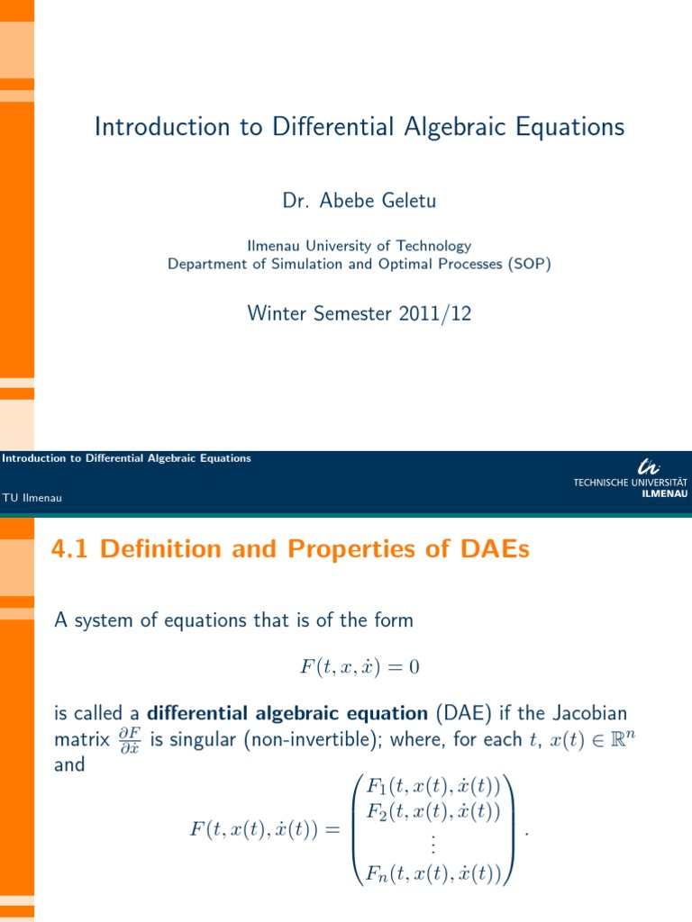 Introduction To Differential Algebraic Equations | PDF | Ordinary ...