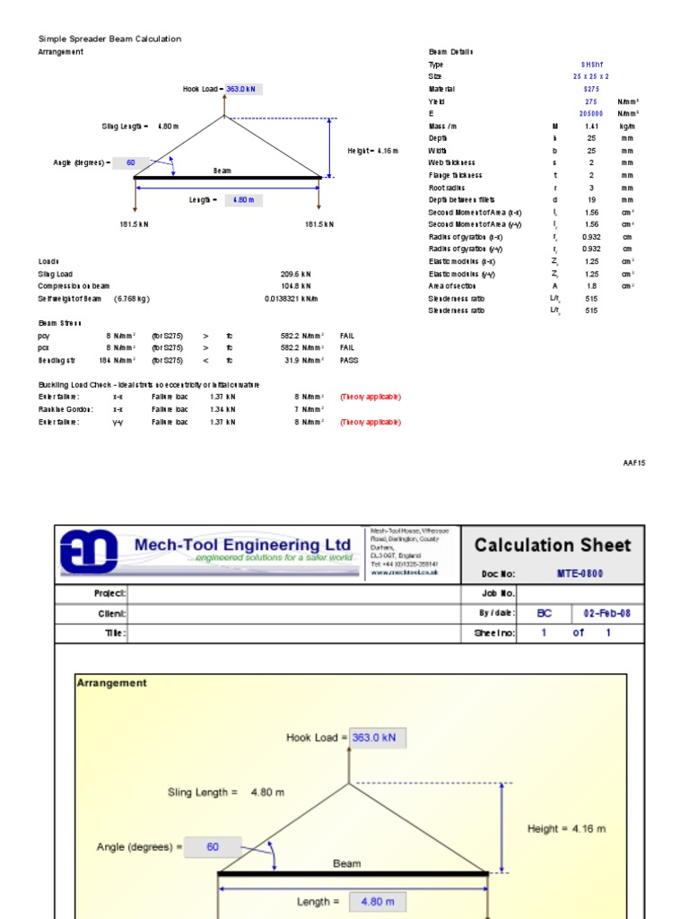 Spreader Beam Calc | PDF