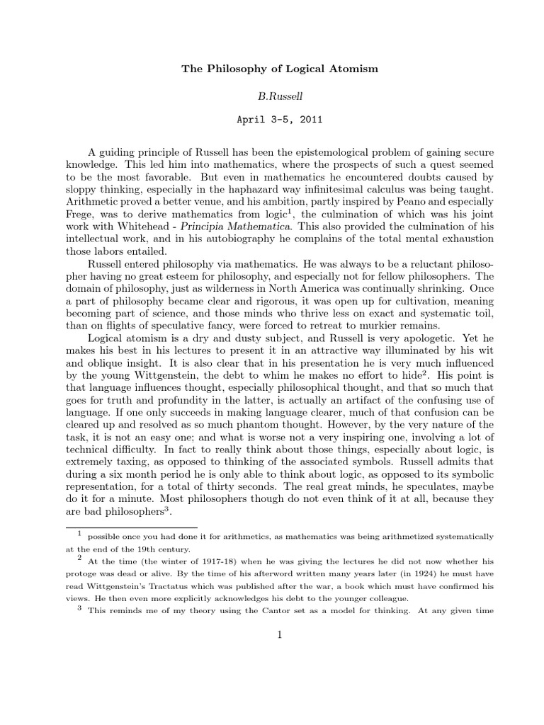 Bertrand Russell - The Philosophy of Logical Atomism | Existence | Logic