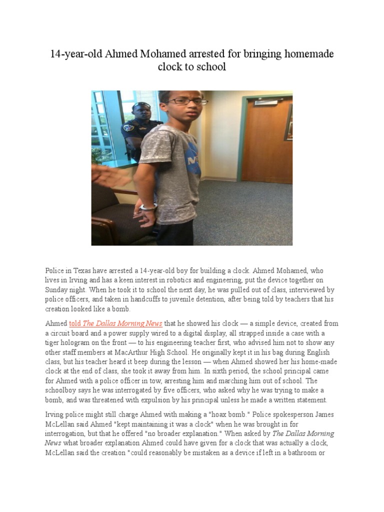 14-Year-Old Ahmed Mohamed Arrested For Bringing Homemade Clock To ...