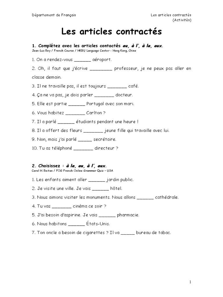 Les Articles Contractés Activités | PDF | Loisirs | Boissons