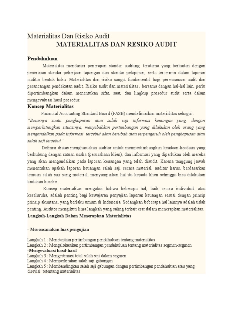 Materialitas Dan Risiko Audit | PDF | Pengelolaan Keuangan & Uang
