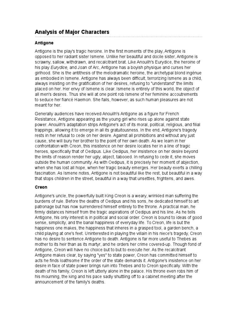 Antigone-Analysis of Major Characters | PDF | Oedipus