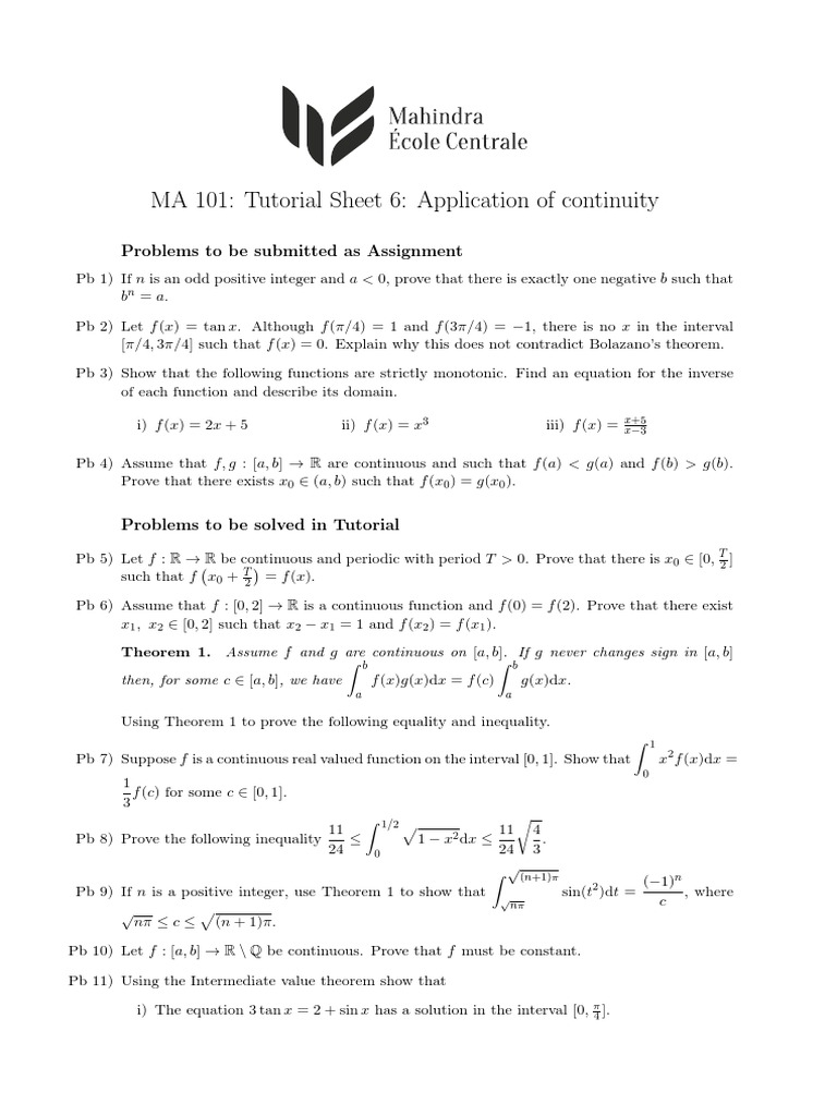 Continuity Applications in Calculus Problems | PDF