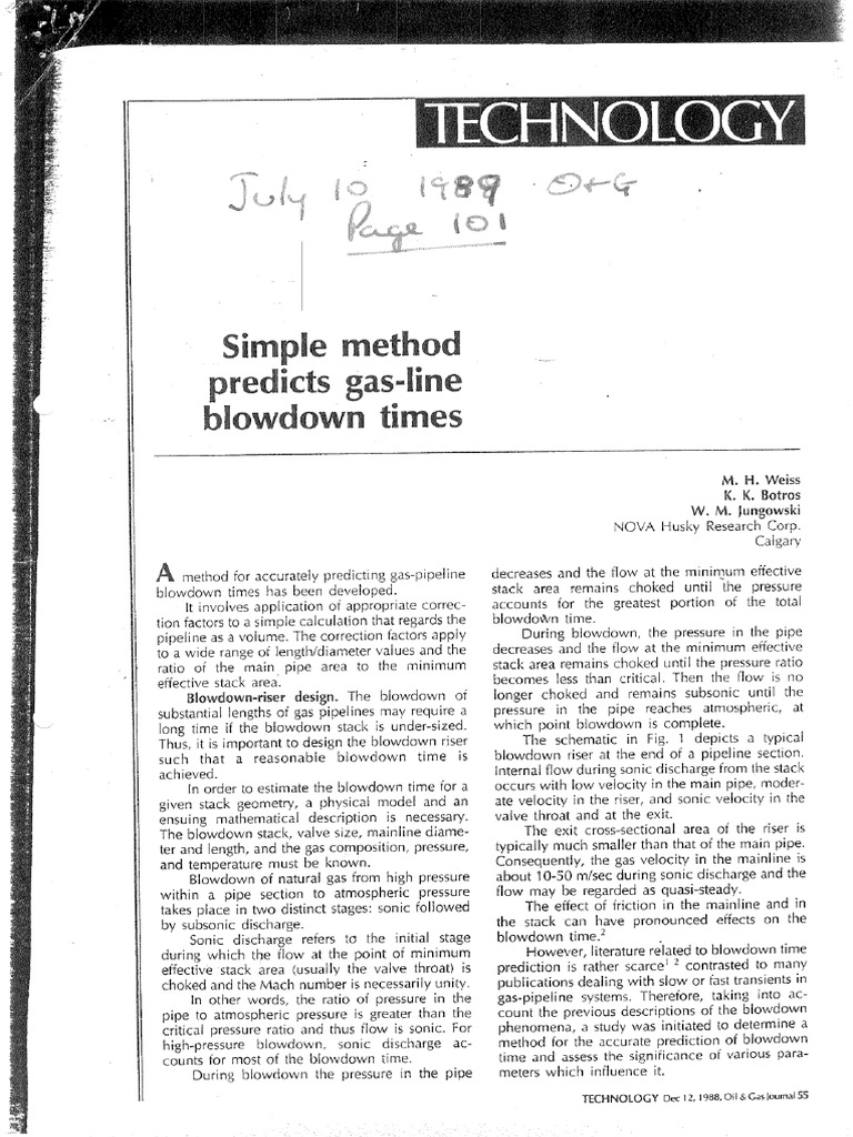 Blowdown Time | PDF