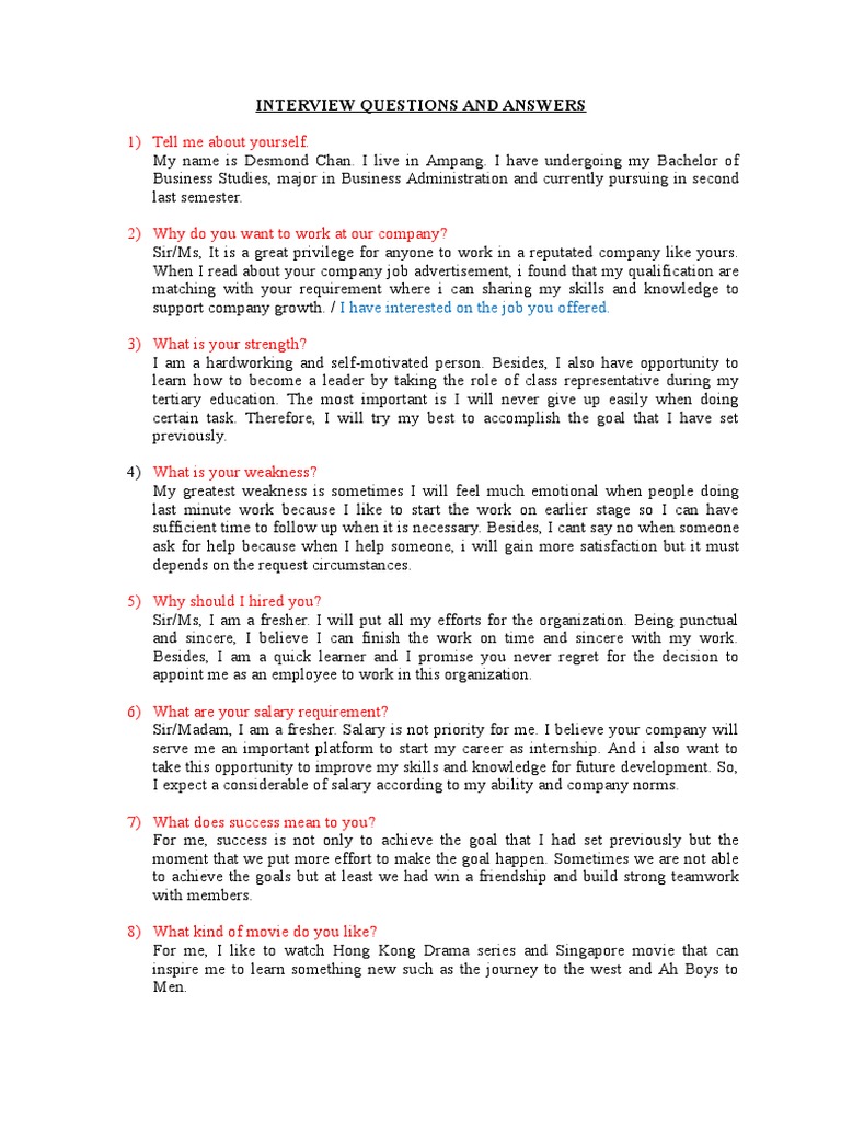 Interview Questions and Answers | PDF | Question | Interview
