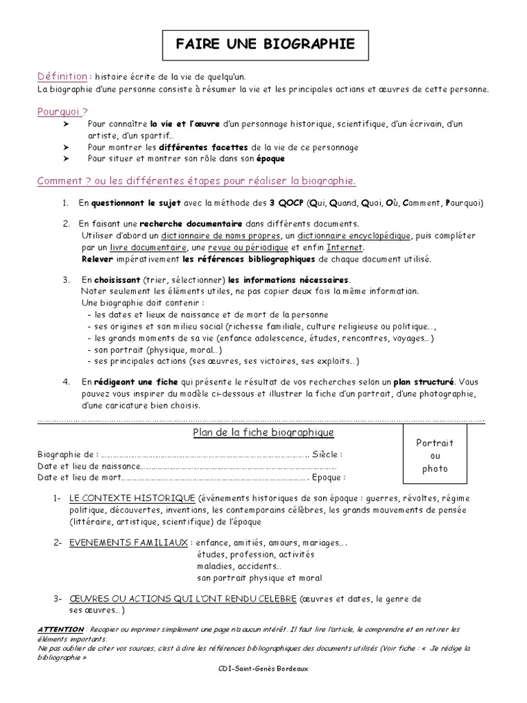 Modèle de fiche biographique | PDF