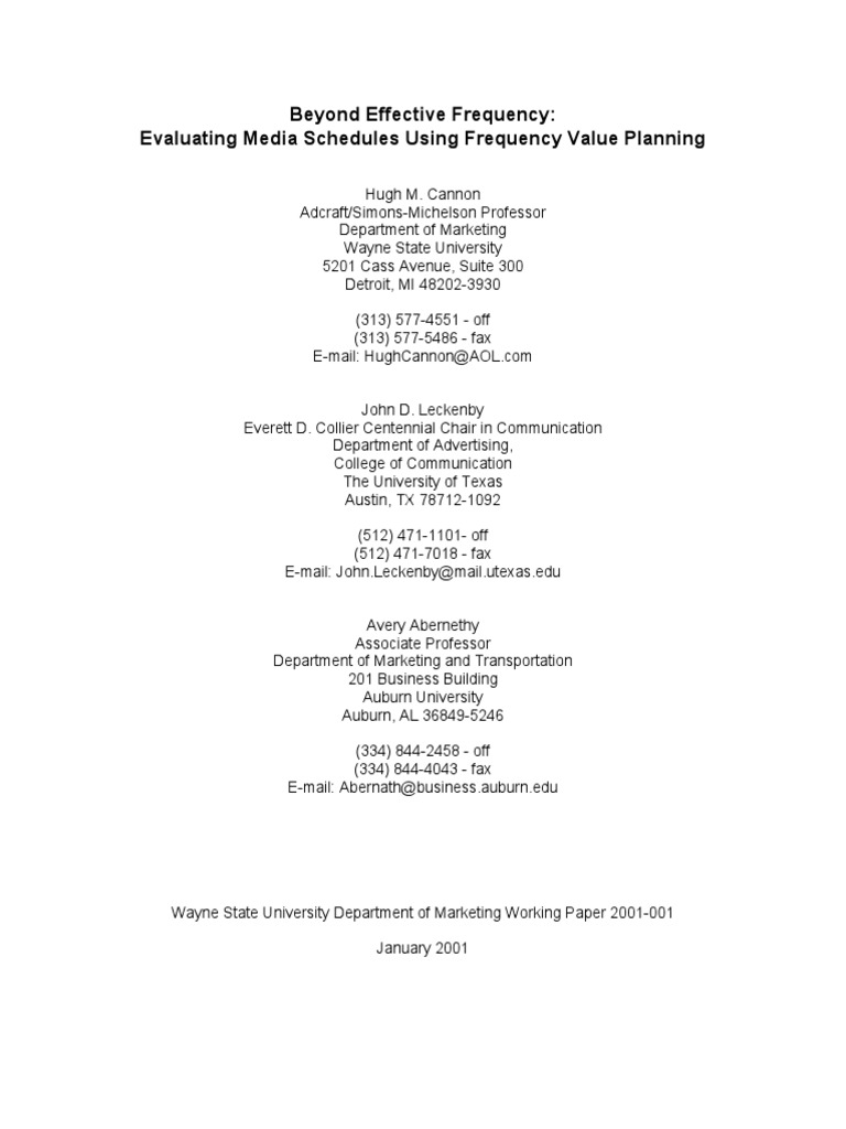 Media Scheduling: Frequency Value Planning | PDF | Advertising | Brand