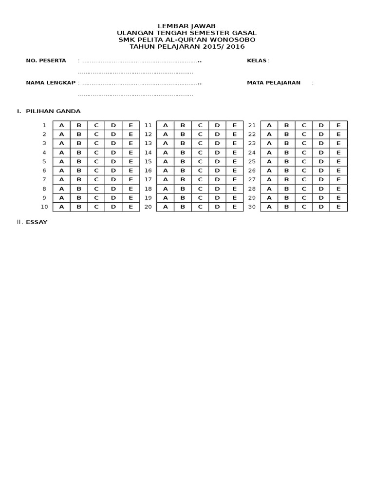 Contoh Lembar Jawab UTS | PDF