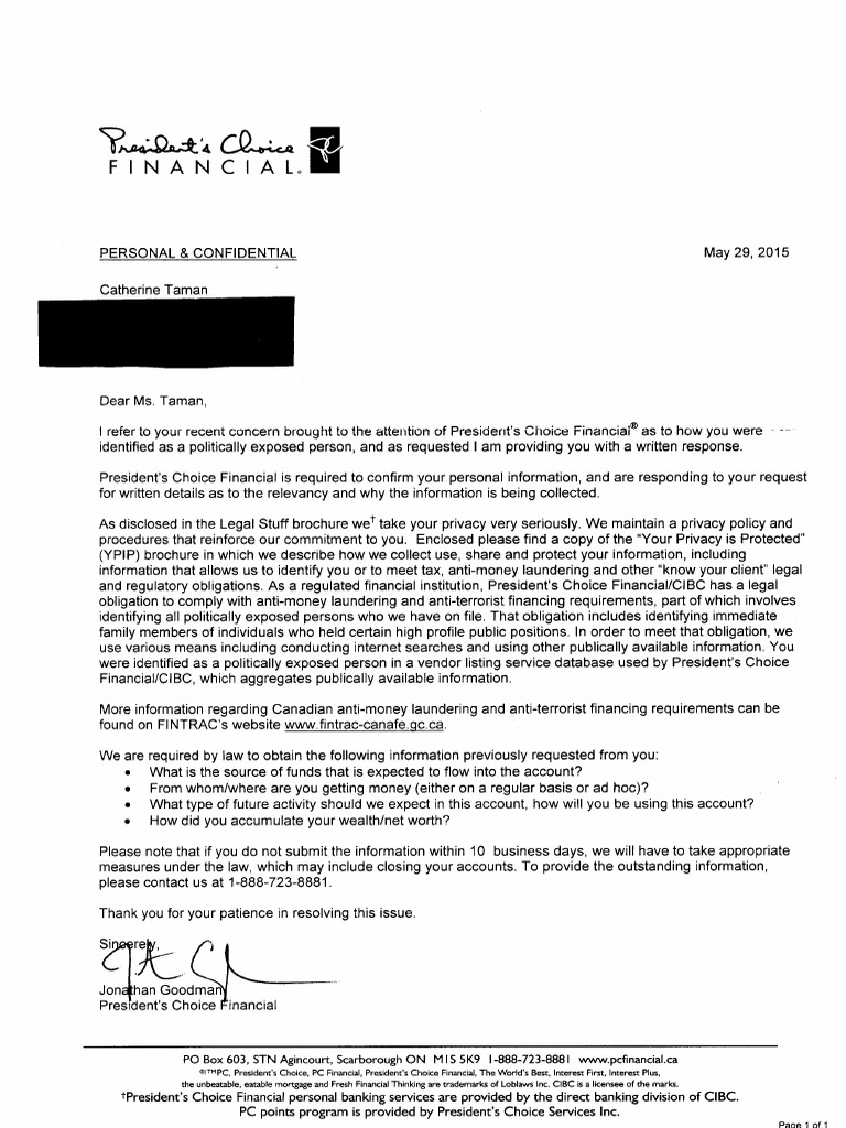 PC Financial Letter To Client | PDF