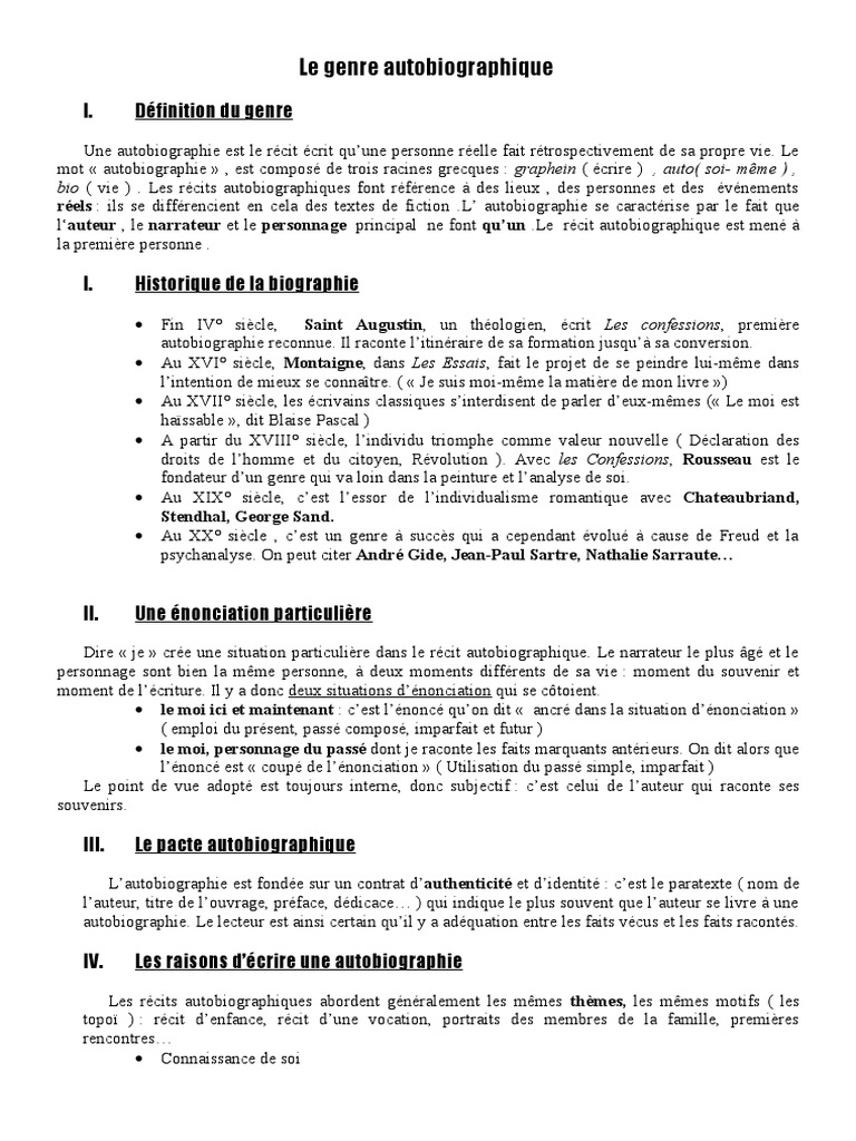 Comprendre le genre autobiographique | PDF | Autobiographies